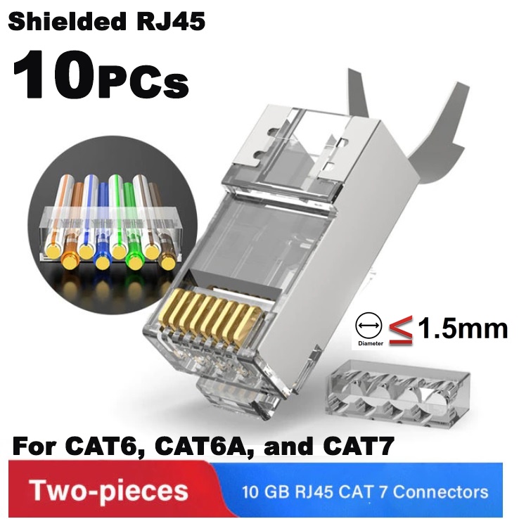 หัว RJ45 10หัว 2-Piece CAT6A & CAT7 Shielded RJ45 Modular Plug ...