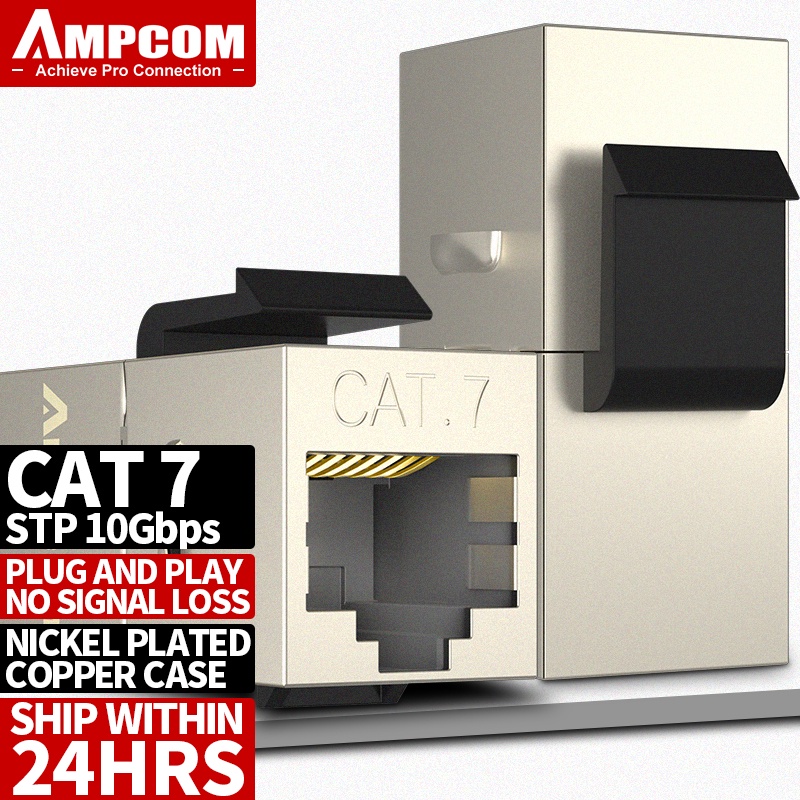 AMPCOM CAT7 RJ45 Inline Coupler Keystone Jack, Shielded Female to ...