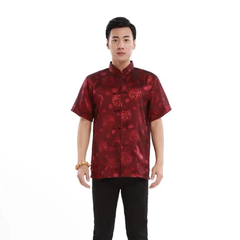 TZ-03 ผู้ชายจีนดั้งเดิมเสื้อเชิ้ตแขนสั้นรสเสื้อชายเสื้อสีแดงสำหรับฤดู ...