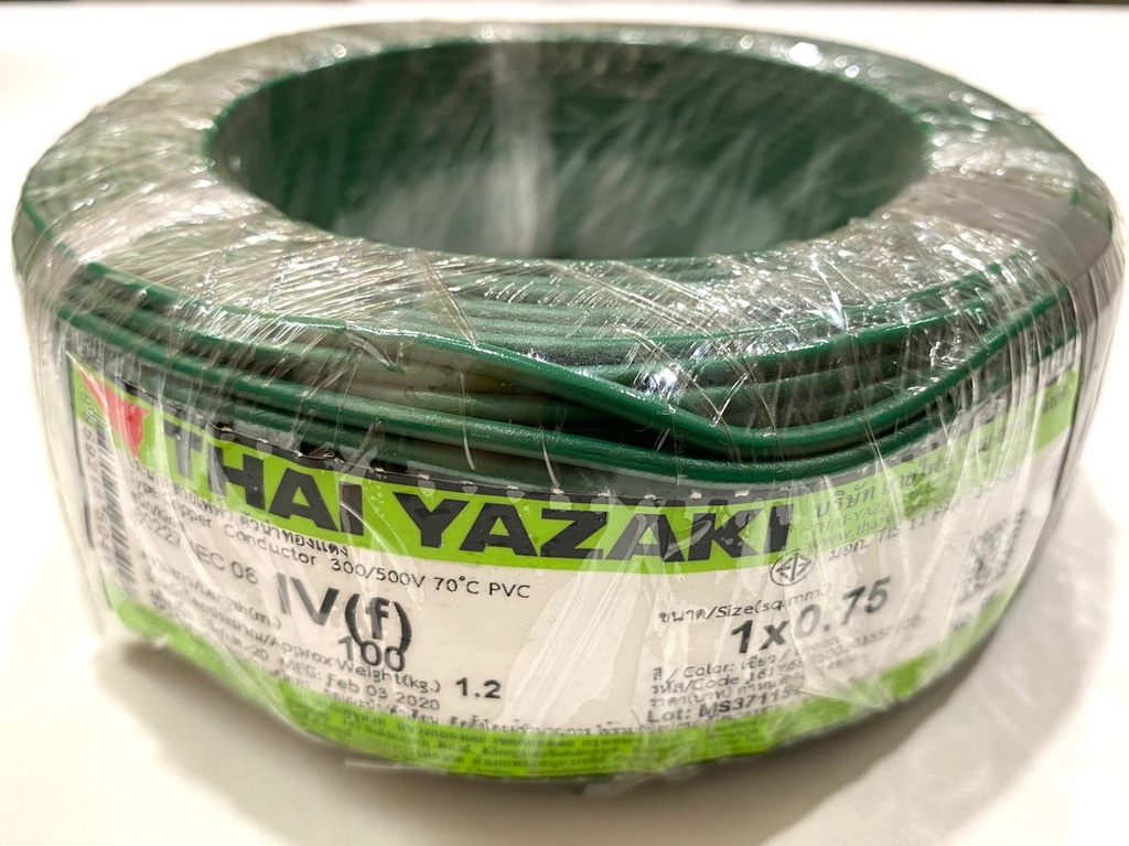 YAZAKI สายไฟ IEC06 IV (VSF) 0.75 sqmm. (100m/ม้วน) 300/500 | Shopee ...