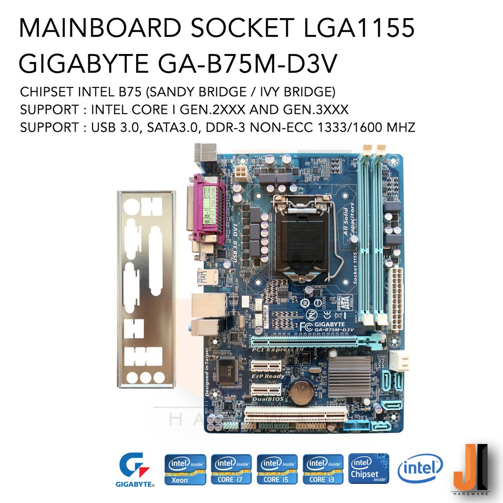 Mainboard Gigabyte GA-B75M-D3V (LGA1155) Support Intel Core i Gen.2XXX ...