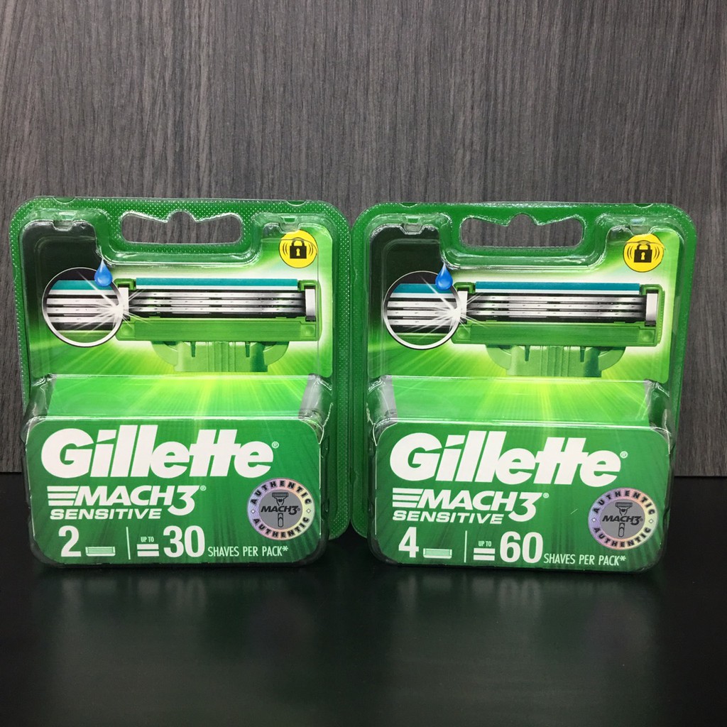 Gillette Mach 3 Sensitive (2-4 ชิ้น/แพ็ค)ยิลเล็ตต์ มัคทรี เซนซิทีฟ ใบ ...