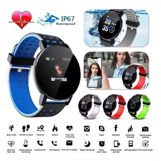 Smart Watch 119 Plusนาฬิกาสมาร์ทวอทช์ นาฬิกาเพื่อสุขภาพ แจ้งเตือนสายโทรเข้า-ข้อความ สามารถกันน้ำ ...