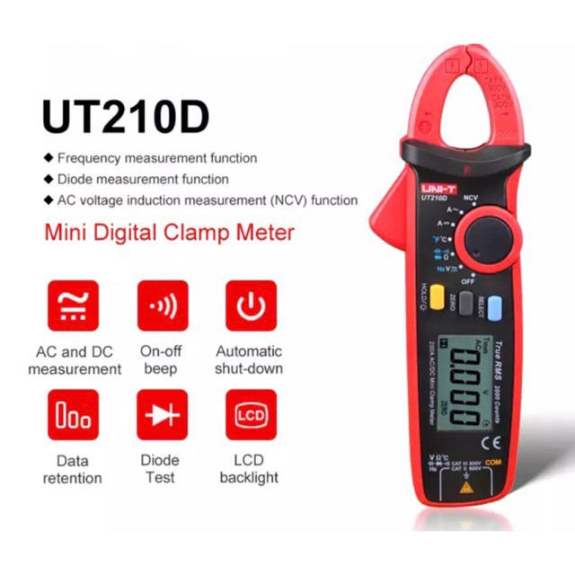 มิเตอร์วัดไฟดิจิตอล UNI-T UT210D UT210E Mini Digital Clamp Meter แคลมป์มิเตอร์ วัดเเอมป์ได้ทั้ง ...