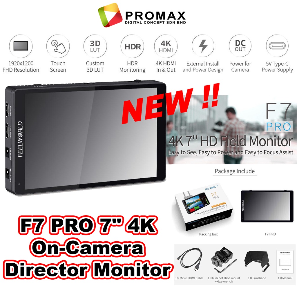 ใหม่! Feelworld F7 PRO ชุดหน้าจอสัมผัส 3D LUT 4K 60Hz DSLR 1920x1200 ...