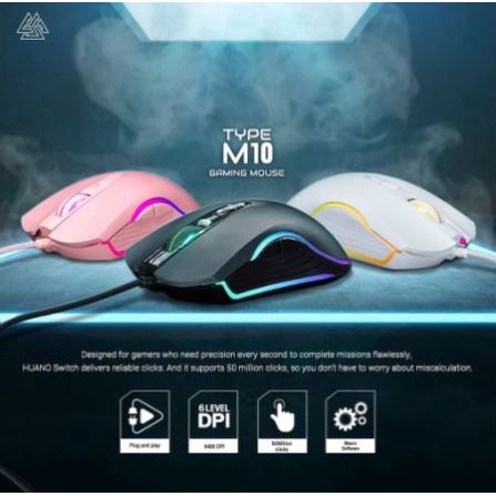 EGA Type M10 เมาส์เกมมิ่ง มีสาย มีไฟ RGB มีให้เลือก 3 สี Black ปรับ DPI ...