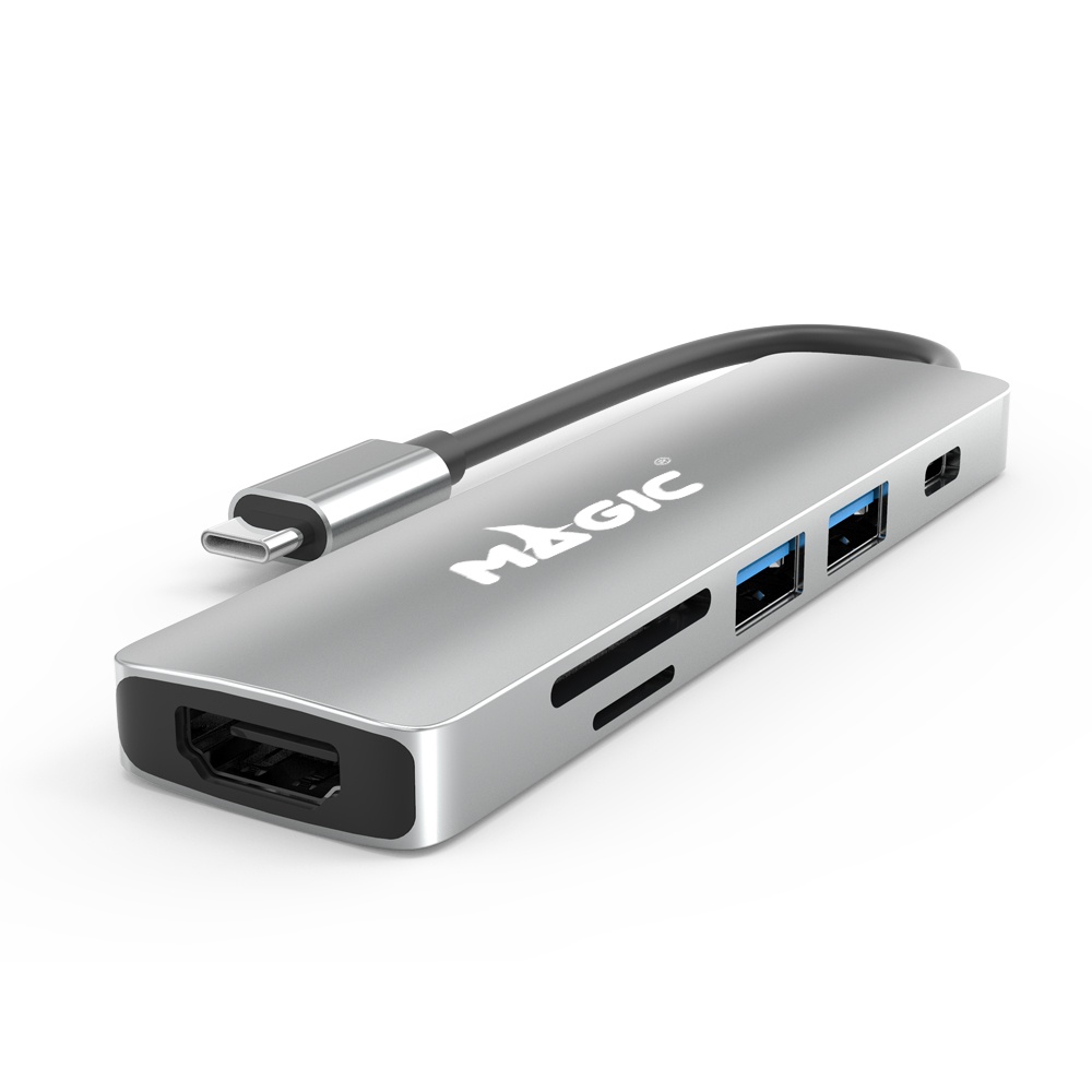MAGIC 6 in 1 type c hdmi/usb3.0/card R/W/PA adapte. ตัวแปลง USB Type C/ Thunderbolt3 มัลติพอร์ด ...