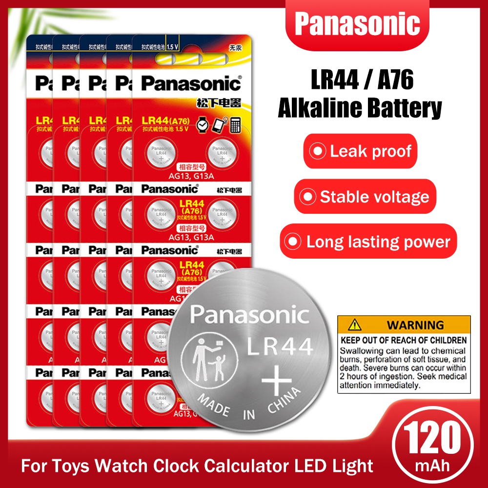 50PCS Panasonic LR44 A76 AG13 LR1154 SR1154 SR44 SR44SW 1.5V Alkaline Battery For Clock Remote ...