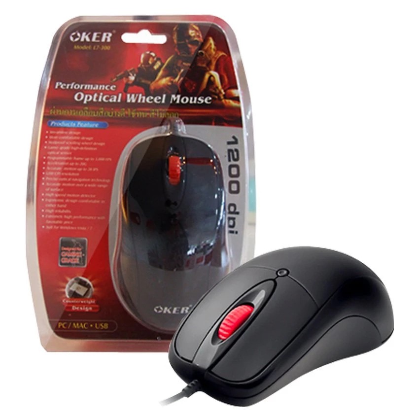 Oker Optical Mouse 1200 dpi USB - L7-300 Black แถมฟรี แผ่นรองเมาส์ #38 ...