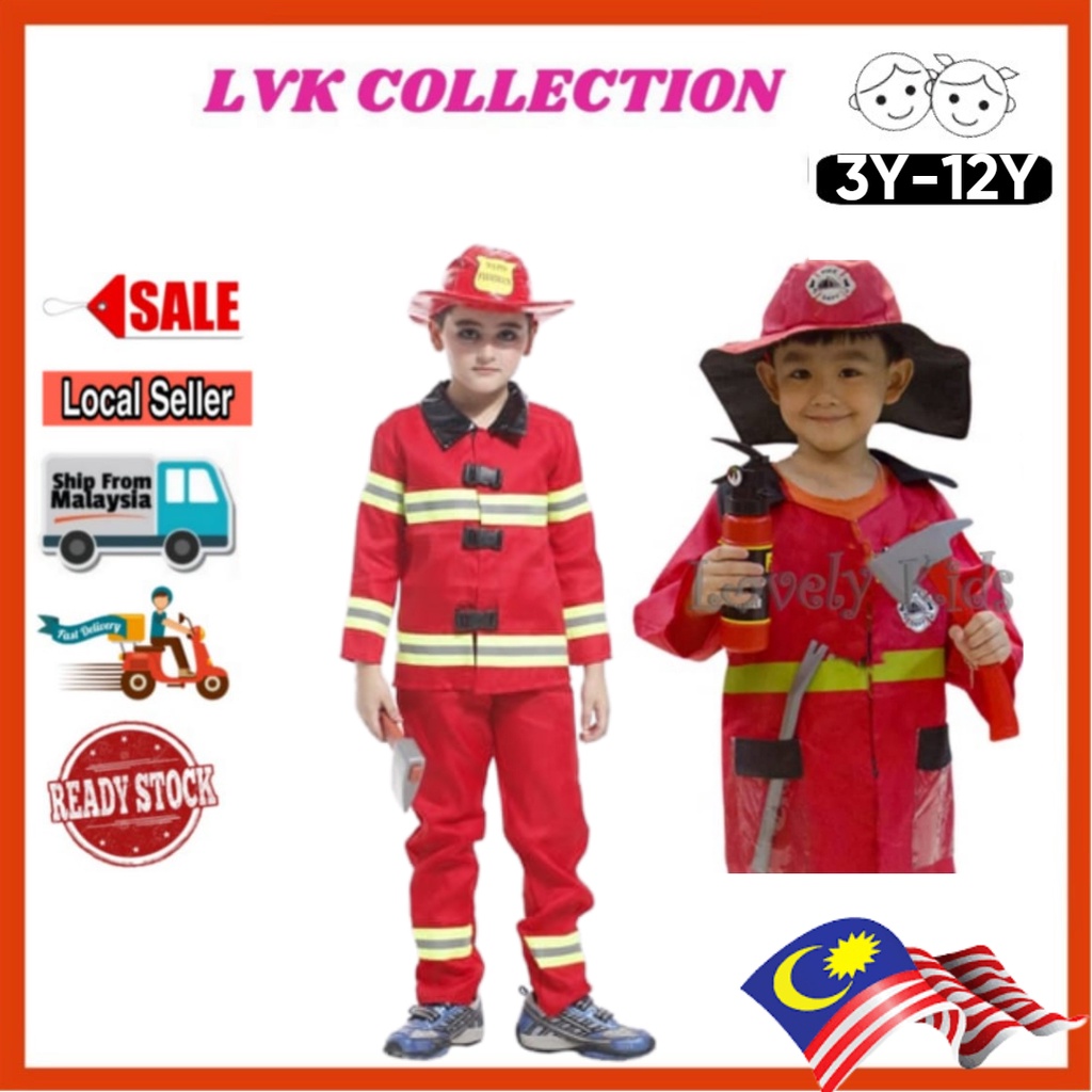 3y-7y LVK เด็กเครื่องแต่งกาย Fire Fighter Fireman Bomba คอสเพลย์อาชีพ ...