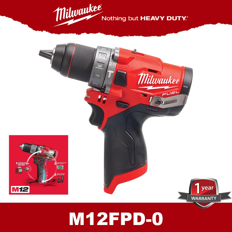 Milwaukee M12FPD สว่านไร้สาย 12 โวลต์ (3หุน/13มม. แรงบิด 44NM)เครื่อง ...