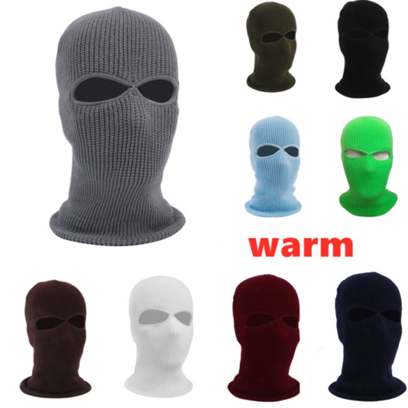 Men Women Warm 2 Holes Full Face Cover Hood Knitted Balaclava Face Mask ...