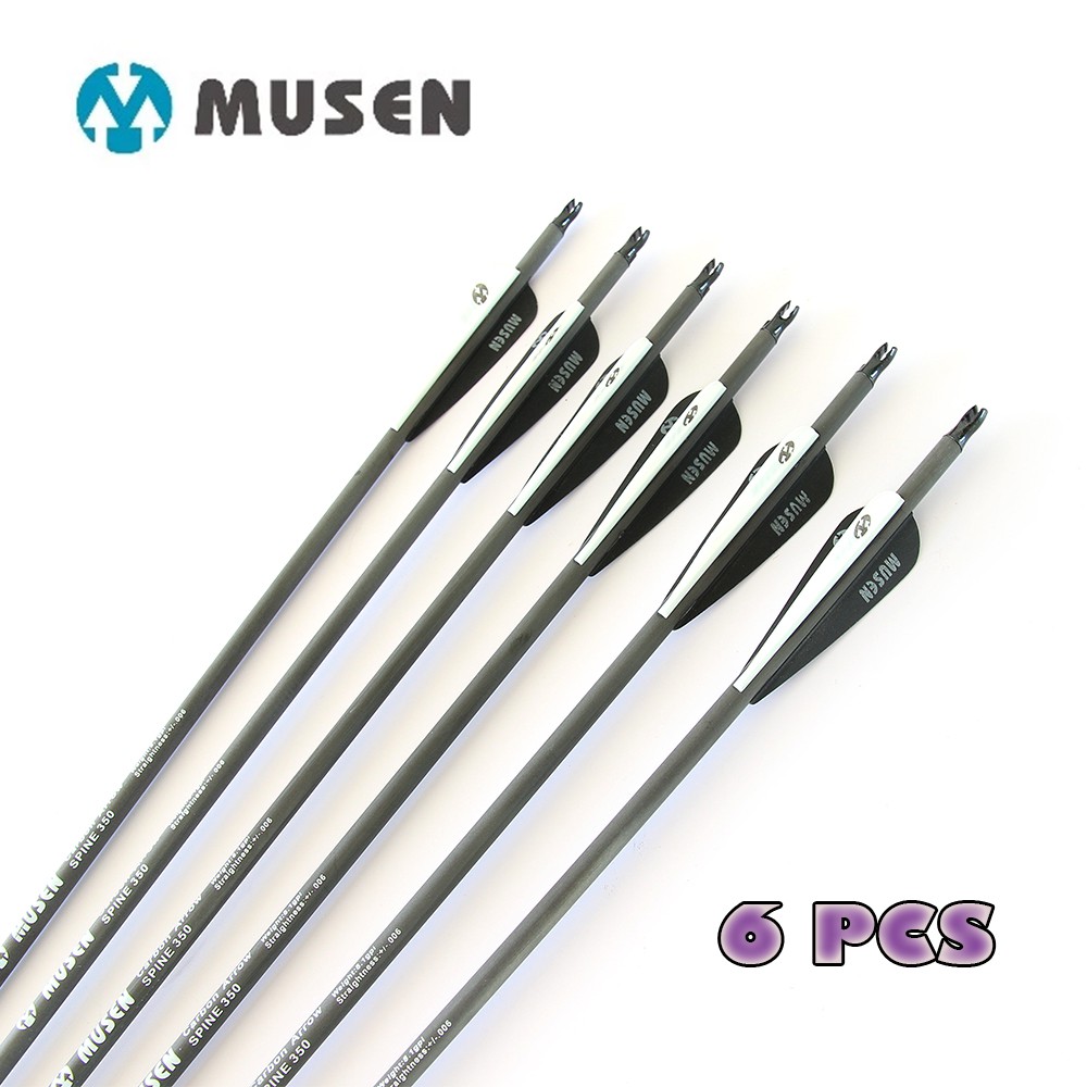 6pcs 80cm Spine 350 MUSEN Carbon Arrows Changeable with Arrow Head for ...
