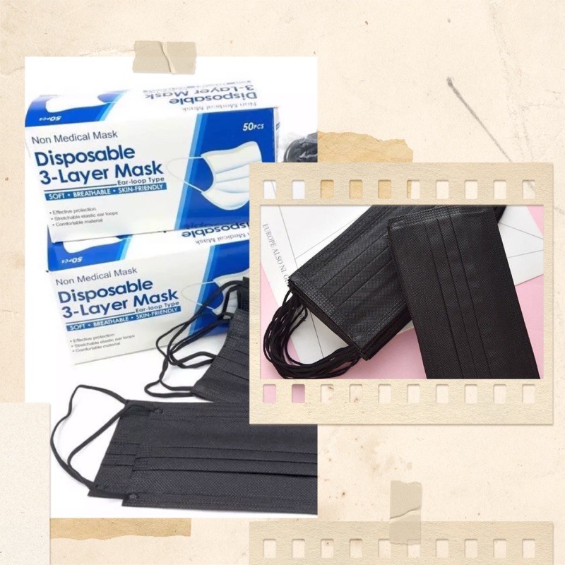 VIP.Mask PM2.5 หน้ากากสีดำ อนามัย ผ้าปิดจมูกอนามัย (หนา 3 ชั้น) แบบมี ...