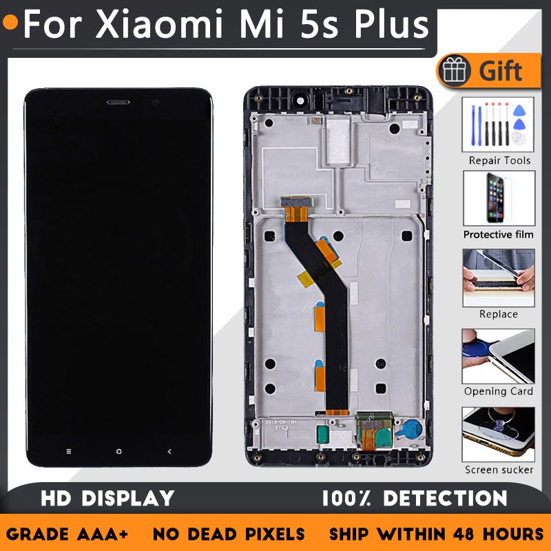 สําหรับ XIAOMI Mi 5s Plus ชุดประกอบหน้าจอ LCD พร้อมเคสด้านหน้าสีดําสี ...