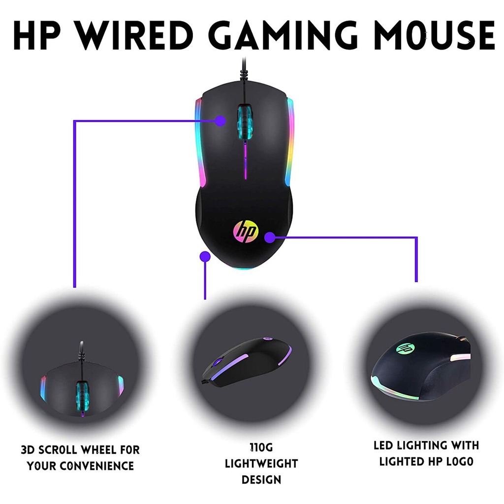 HP เม้าส์ USB Optical Mouse HP GAMING รุ่น USB M160 / M100S LITE เม้าส์มีไฟ รับประกัน 2 ปี เสีย ...