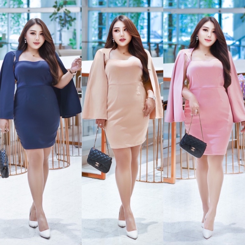 Janny เดรส เดรสสาวอวบ อ้วน Bigsize Plussize XXL ชุดออกงาน ชุดราตรี ผ้ามิลิน แขนยาว | Shopee Thailand
