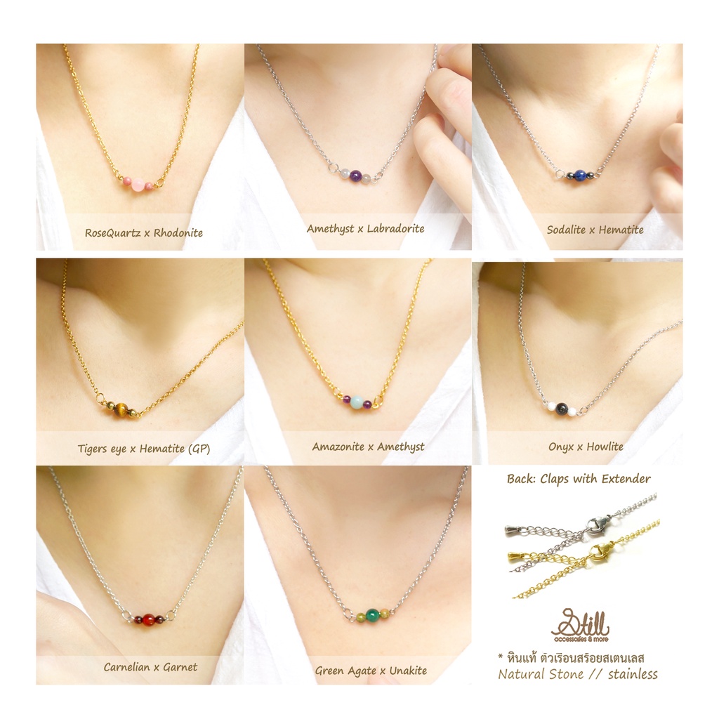 Lucky Stone Necklace Everyday สร้อยคอหินแท้ สเตนเลสแท้ ใส่ได้ทุกวัน ไม่ลอก ไม่ดำ ไม่แพ้ | Shopee ...