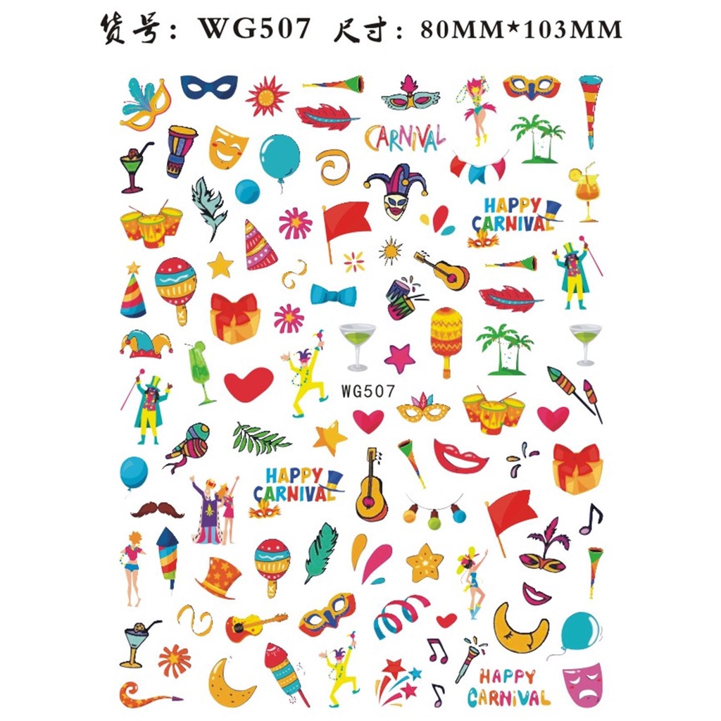 สติ๊กเกอร์ติดเล็บ Sticker ลายการ์ตูน หัวใจ ดอกไม้ ปาร์ตี้ ลอกแปะได้ ...