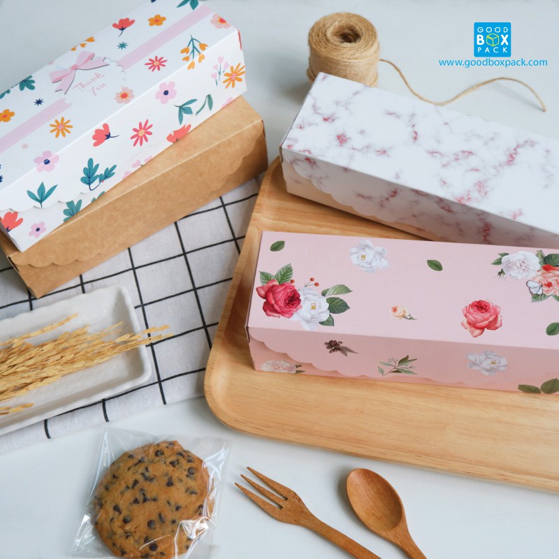 Goodboxpack (20ชิ้น/แพค) กล่องคุกกี้ยาว เป็นกระดาษฟู้ดเกรด ขนาด7.5x21x6ซม. | Shopee Thailand