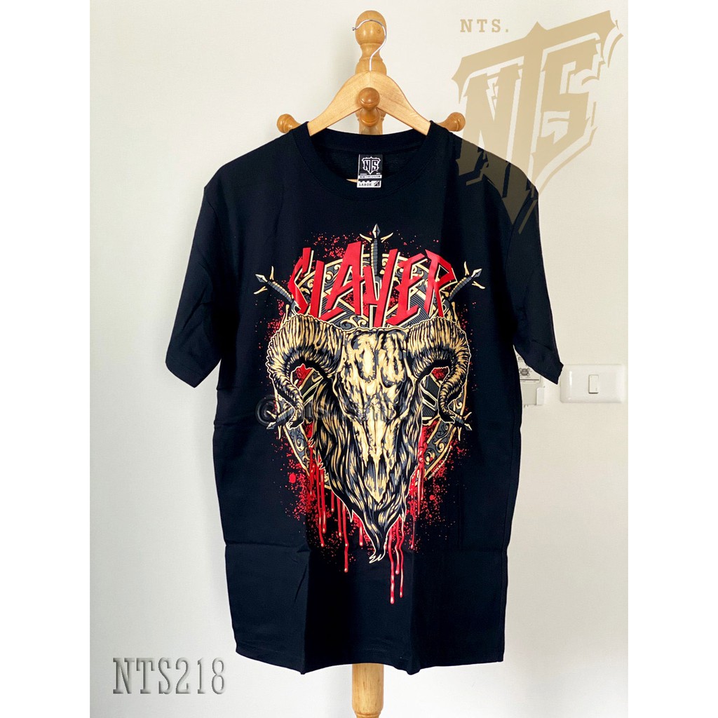 เสื้อยืดคอกลมNTS 218 Slayer เสิ้อยืดดำ เสื้อยืดชาวร็อค เสื้อวง New Type ...