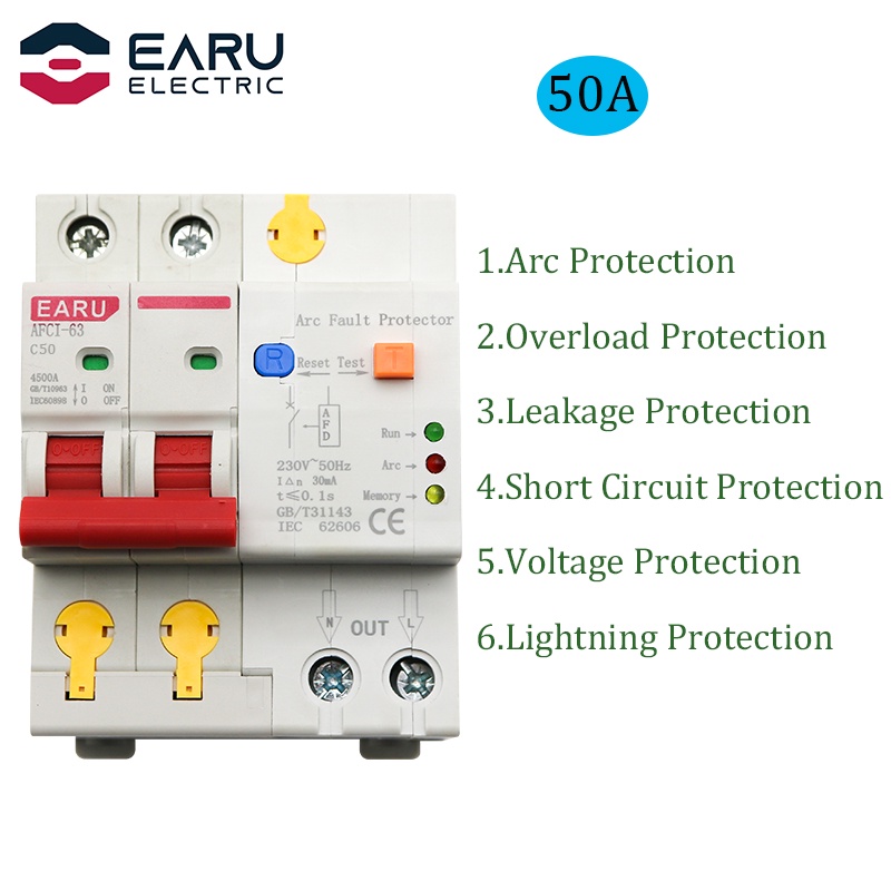 50A 2P AFDD AFCI Arc Fault Protector Dector Circuit Breaker Interrupte ...