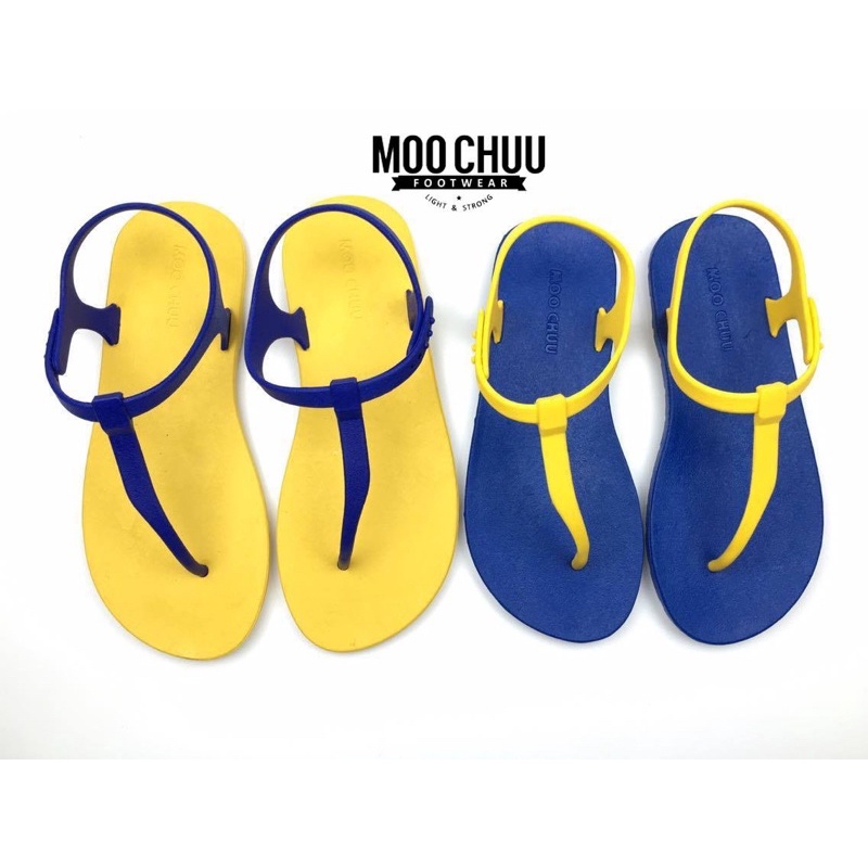 Moochuu : MC 04 sandal (พื้นเหลืองสายน้ำเงิน) | Shopee Thailand