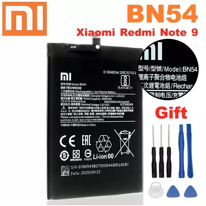 Xiao Miโทรศัพท์เดิมแบตเตอรี่BN54สำหรับXIAOMI Redmiหมายเหตุ9 BN54 ...
