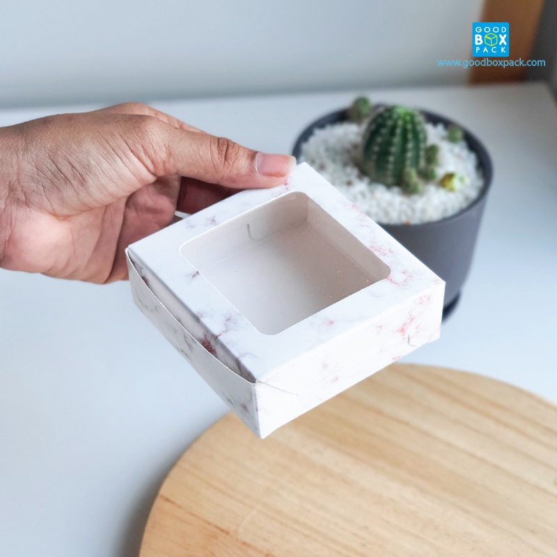 Goodboxpack (50ใบ/แพ็ค) กล่องบราวนี่ 1 ชิ้น มีแบบเคลือบเเละไม่เคลือบ เป็นกระดาษฟู้ดเกรด ขนาด8 ...