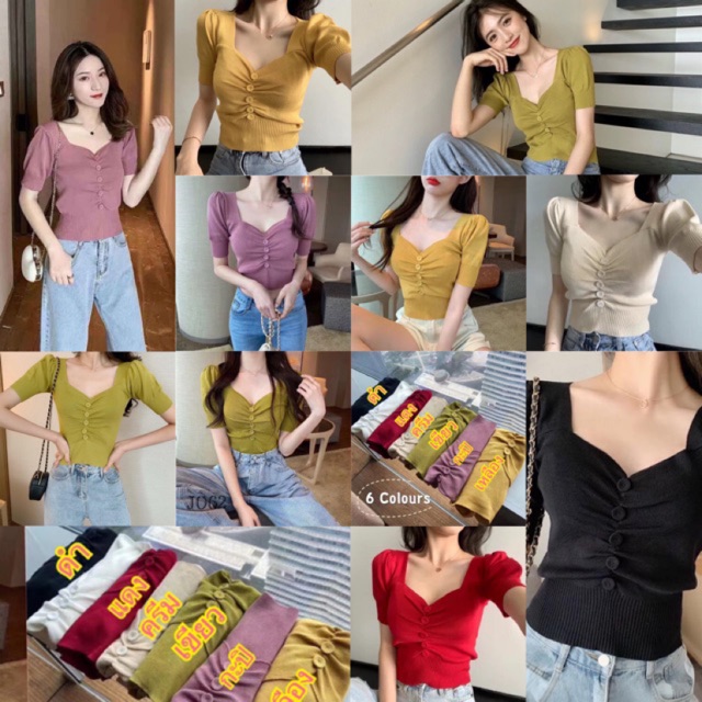 เสื้อไหมพรมแขนตุ๊กตา แฟชั่นสไตล์เกาหลี (J062) | Shopee Thailand