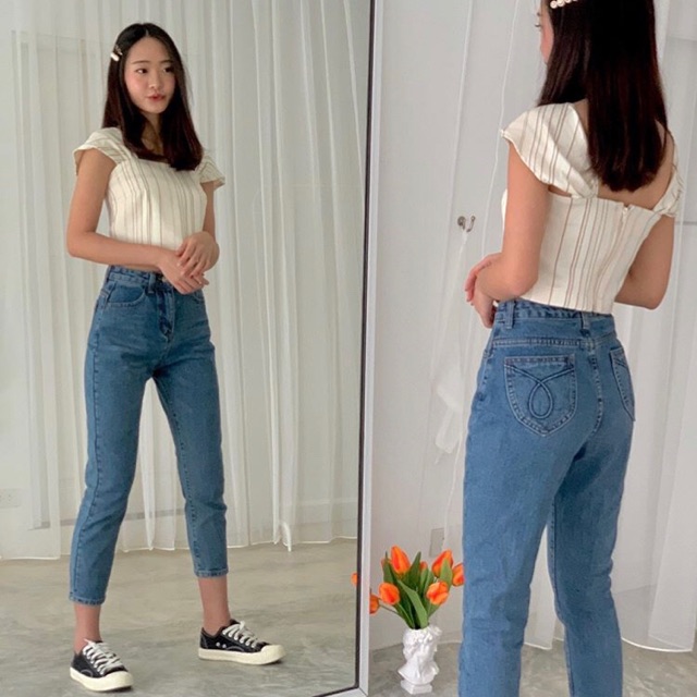#ส่งต่อ Bottom กางเกงยีนส์เอวสูง ขากระบอก รุ่น Teddy jeans brand ...