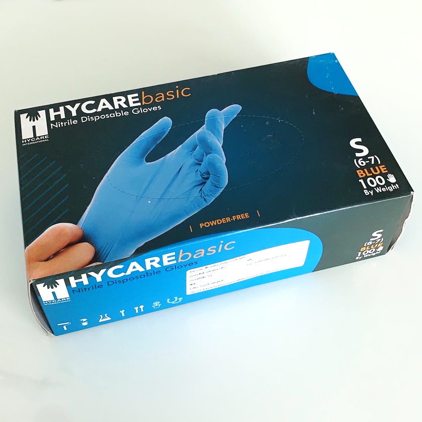 HYCARE NITRILE GLOVE ถุงมือยางไนไตร สีฟ้า ชนิดไม่มีแป้ง 100ชิ้น/กล่อง ...