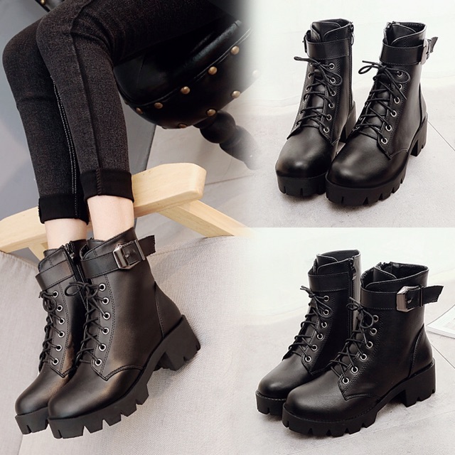 Chole G: 116 Martin Black Boots รองเท้าบูทหนังมาร์ตินส้นสูงรุ่นฮิต หุ้ม ...