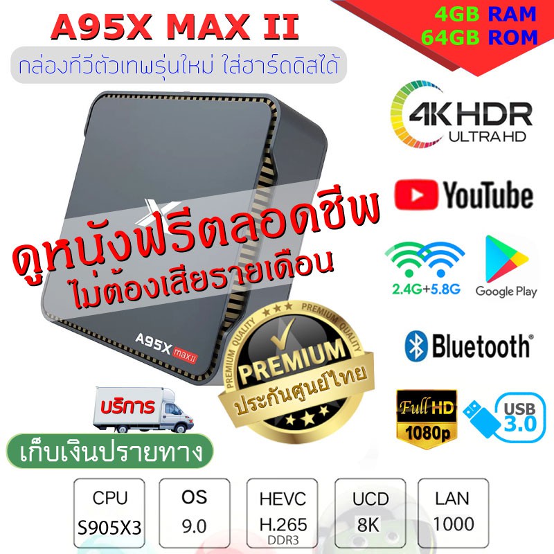 A95X MAX II รุ่นใหม่ ปี2021 ใส่ฮาร์ดดิสได้ ( มีประกัน ) Ram4 Rom64 WiFi 2.4G + 5.8G + พร้อมแอพดู ...