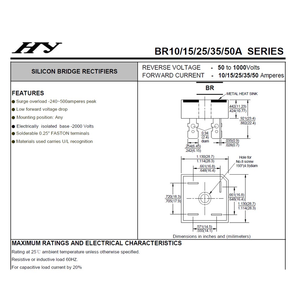 คุณภาพดี DIOD Bridge Diod KBPC5010 BR5010 SEP&HY บริดจ์ไดโอด 35/50A/1000V | Shopee Thailand