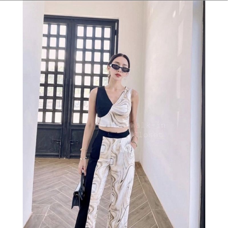 set กางเกงขายาว ทูโทนลายหินอ่อน ป้ายvora | Shopee Thailand