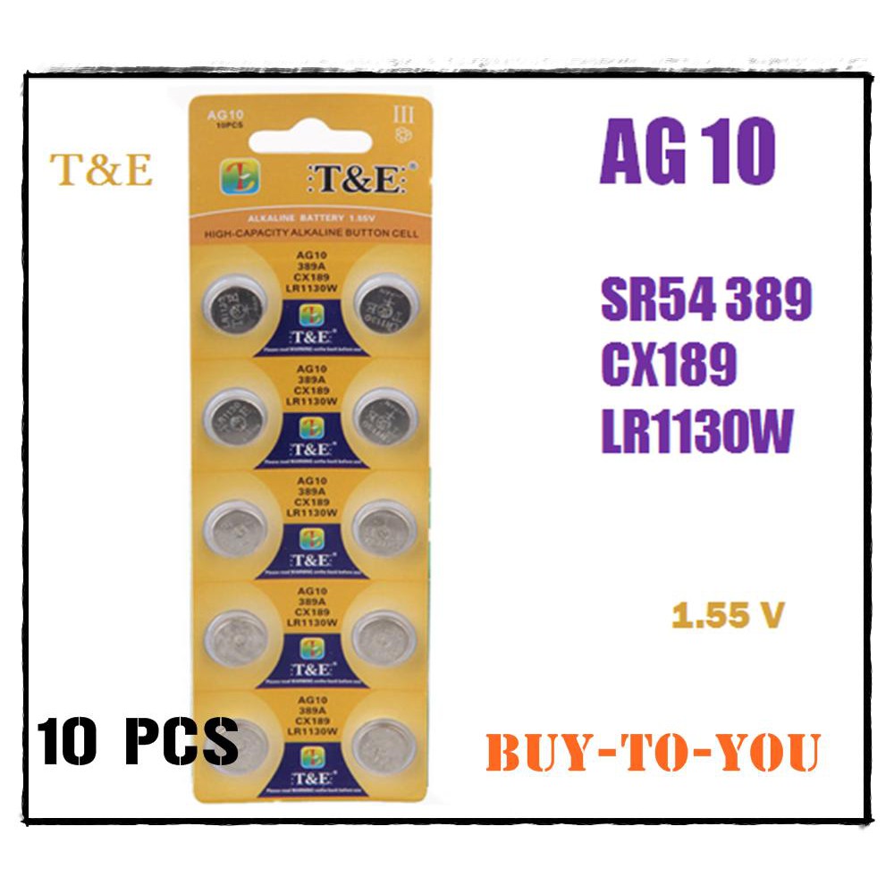 AG10 ถ่านกระดุม T&E รุ่น AG10 189 LR54 1.55 V SR54 389 189 LR1130 389 ...