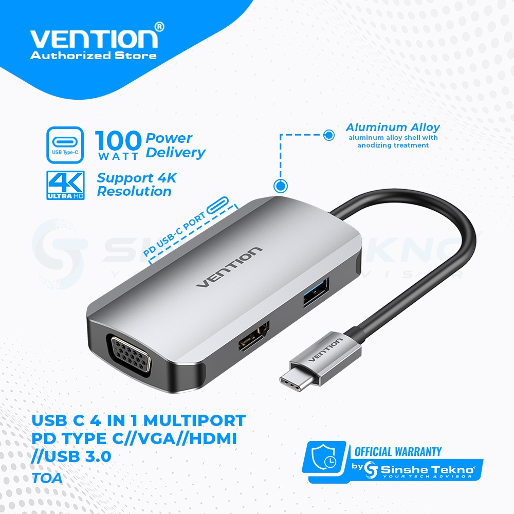 VENTION อะแดปเตอร์แปลง 4in1 Type C USB C เป็น HDMI VGA USB 3.0 PD | Shopee Thailand