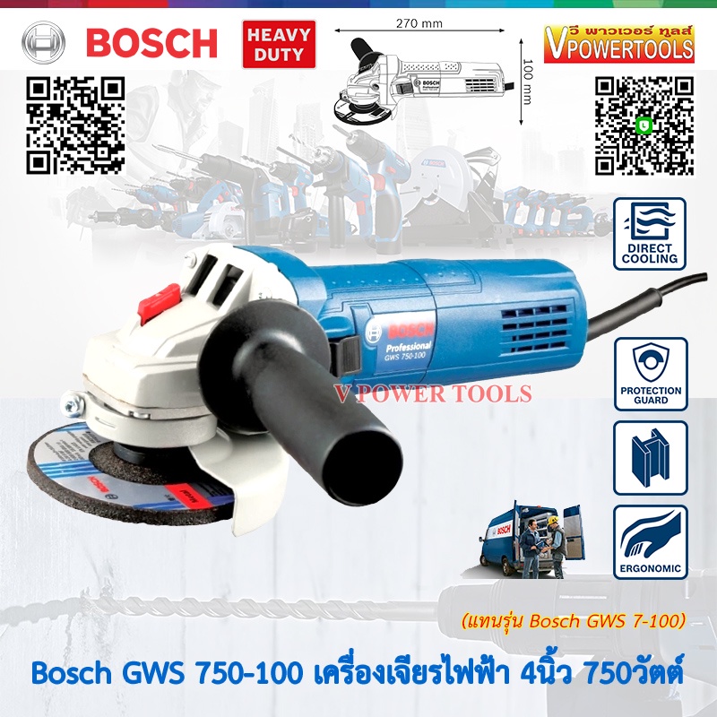 Bosch GWS750-100 เครื่องเจียรไฟฟ้า 4นิ้ว 750วัตต์ สวิตช์สไลด์ด้านข้าง ...