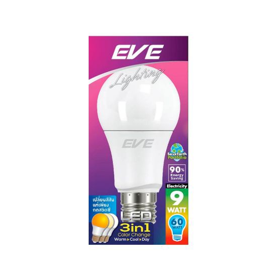 ผลิตภัณฑ์ หลอดไฟ LED 3IN1 EVE LIGHTING รุ่น EVE A60 E27 กำลัง 9 วัตต์ แบบมาตรฐาน | Shopee Thailand