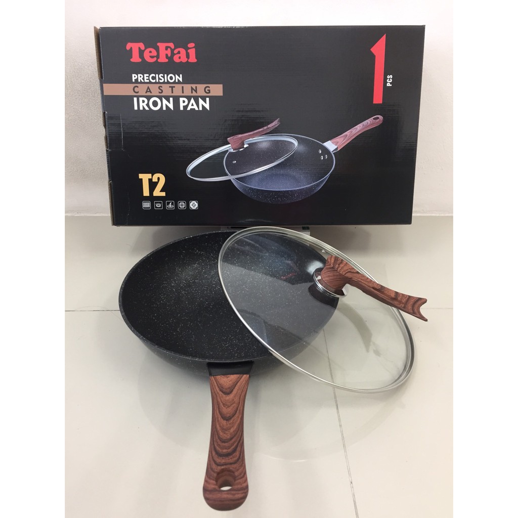กระทะTeFai-T2 IRON PANกระทะก้นลึกด้ามไม้พร้อมฝากระจก ขนาด32CM.ร้อนเร็ววัสดุทนทานใช้ได้กับเตา ...