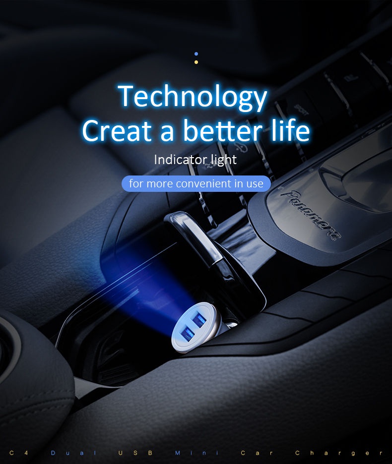 USAMS US-CC050 2USB Mini Car Charger หัวชาร์จมือถือในรถ Dual USB ...