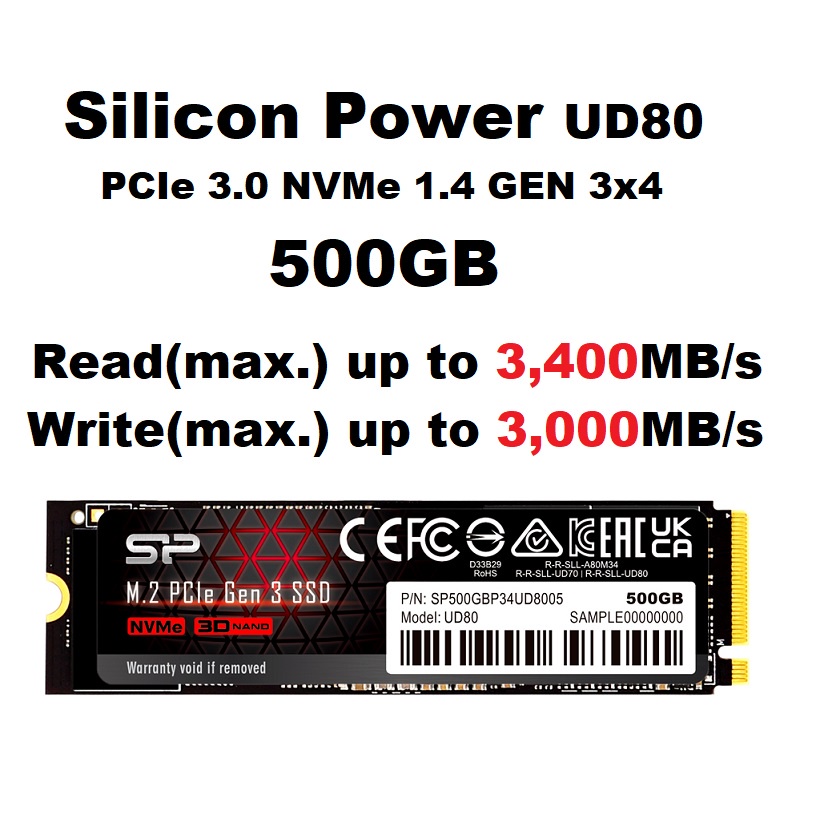 Silicon Power UD80 MVMe PCIe 3.0 GEN 3X4 มี up to 3,400MB/s Write(max.) up to 3,000MB/s | Shopee ...