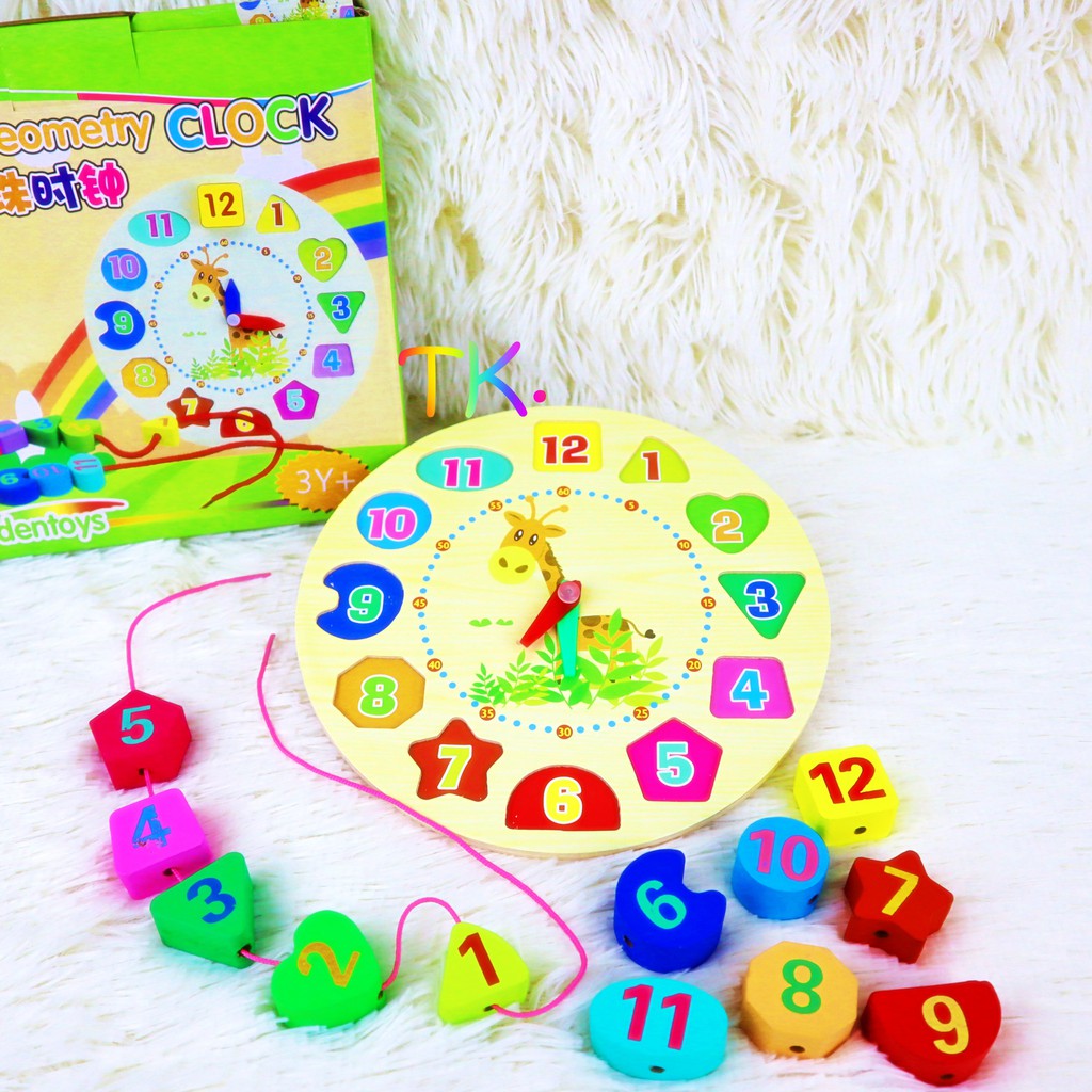 ร้อยเชือกนาฬิกายีราฟ Digital Geometry CLOCK Wood toy ของเล่นไม้ บล็อก ...