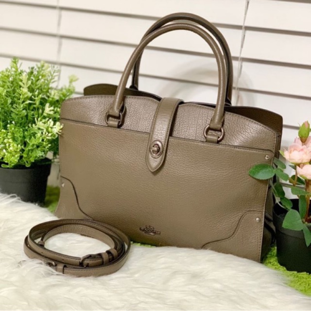 (ผ่อน0%) กระเป๋า Coach 37575 Mercer satchel 30 สีเทาเข้ม Fatique ...