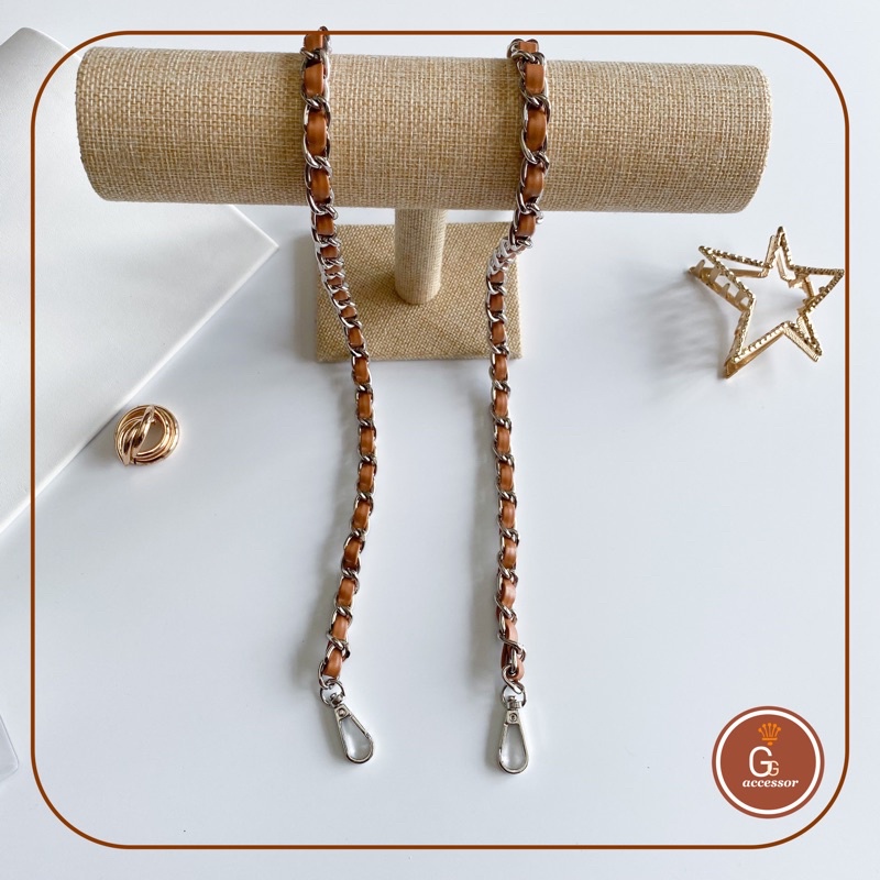 สายกระเป๋าโซ่ รุ่น PU Chain โทนเทา/น้ำตาล (แถมการ์ดเสียบ) | Shopee Thailand