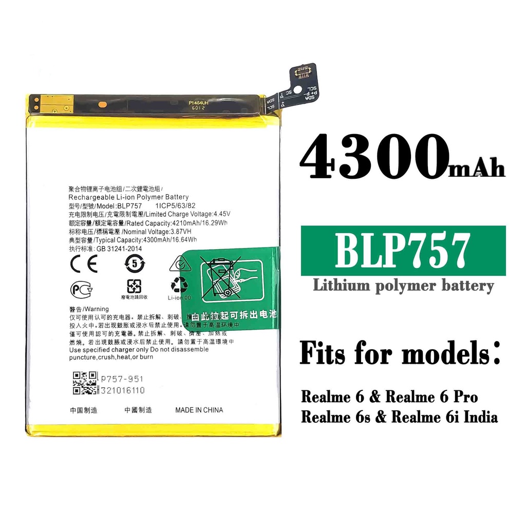 แบตเตอรี่ Battery For Realme 6 Pro Realme 6 6i 6s BLP757 รับประกัน 6 ...