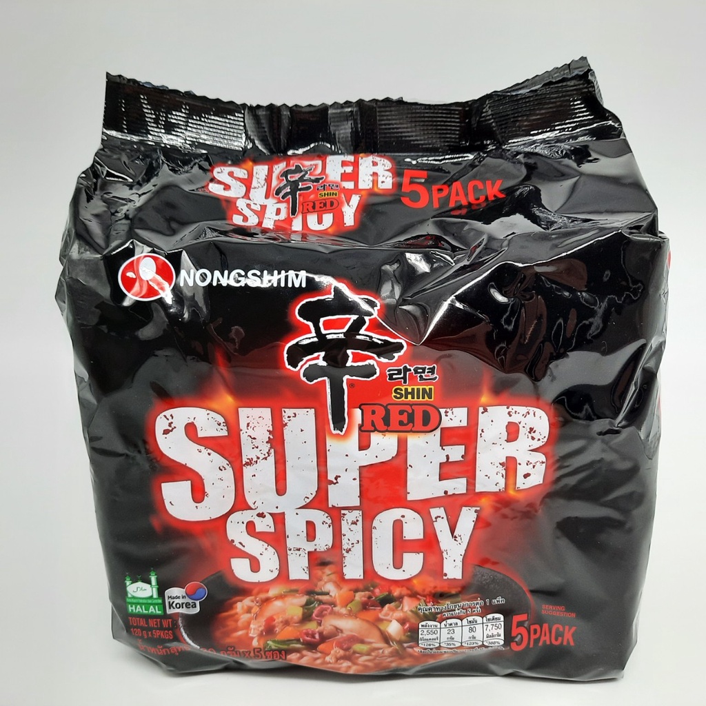 SHIN RED SUPER SPICY 5 ห่อ รสเผ็ด x 2 บะหมี่กึ่งสำเร็จรูปเกาหลี 신라면 ชิน ...