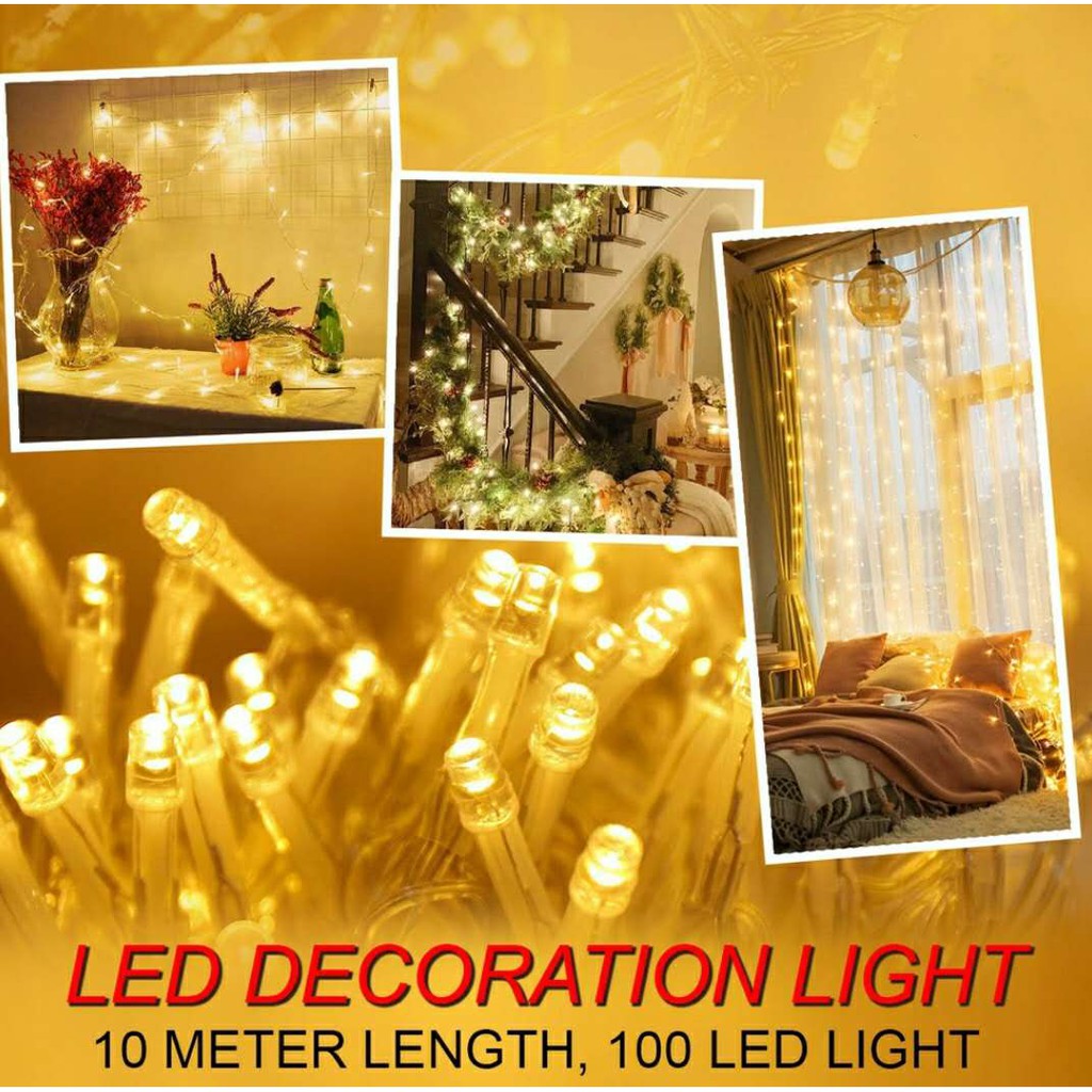 ไฟ LED HIASAN HARI RAYA 10M-100 LED สตริงไลท์ สีวอร์มไวท์ เสียบปลั๊ก มี ...