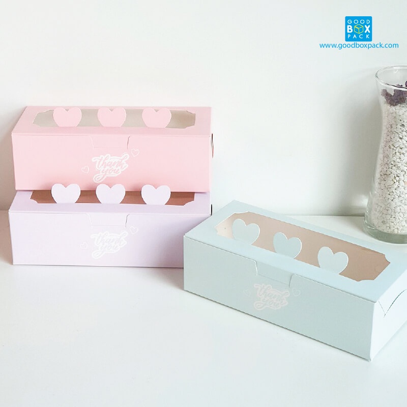 Goodboxpack (20ใบ/แพ็ค) กล่องกระดาษใส่คุกกี้ทรงยาว แบบเจาะหน้าต่าง ขนาด8x18x5.5ซม | Shopee Thailand